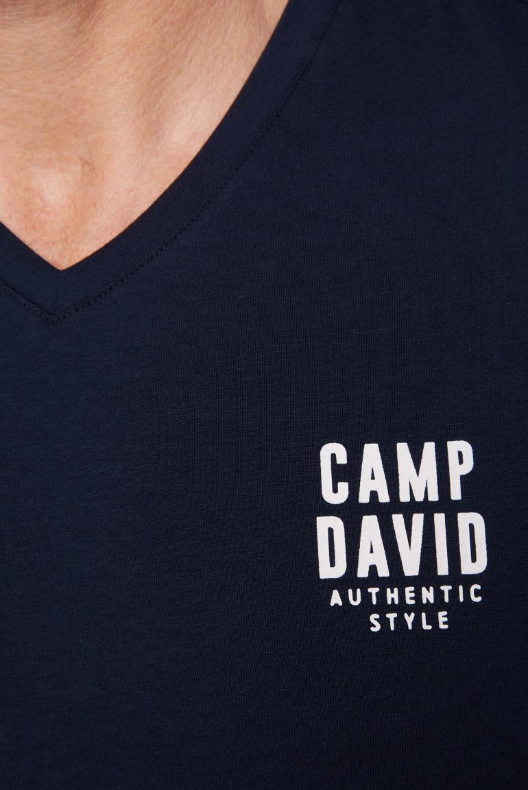 CAMP DAVID & SOCCX | Basic T-Shirt V-Neck mit Logo Print blue navy
